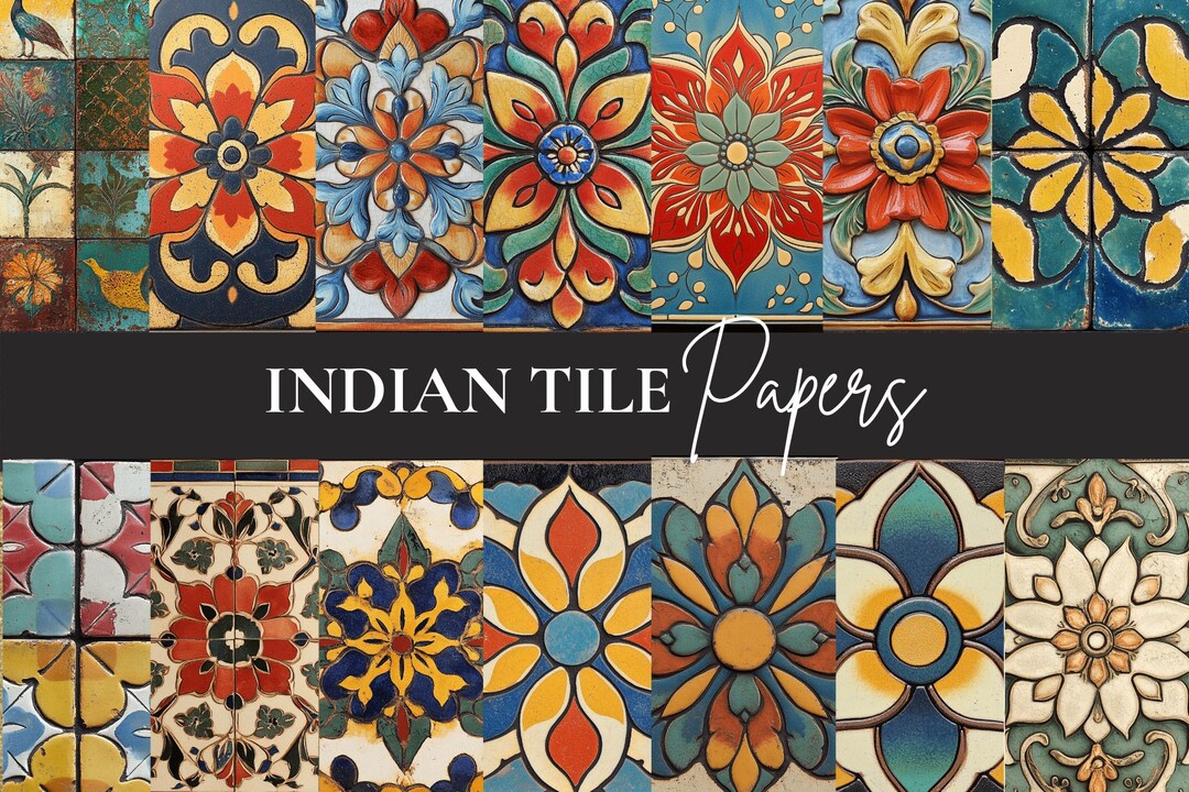 40 Indian Tile Textures | Colorful Patterned Digital Papers | Seamless ...