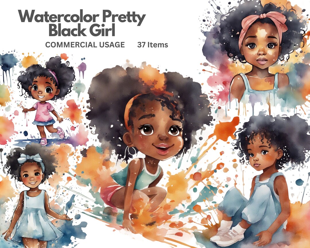 Watercolor Black Girl Clipart, Commercial Use PNG (digital Download) - Etsy