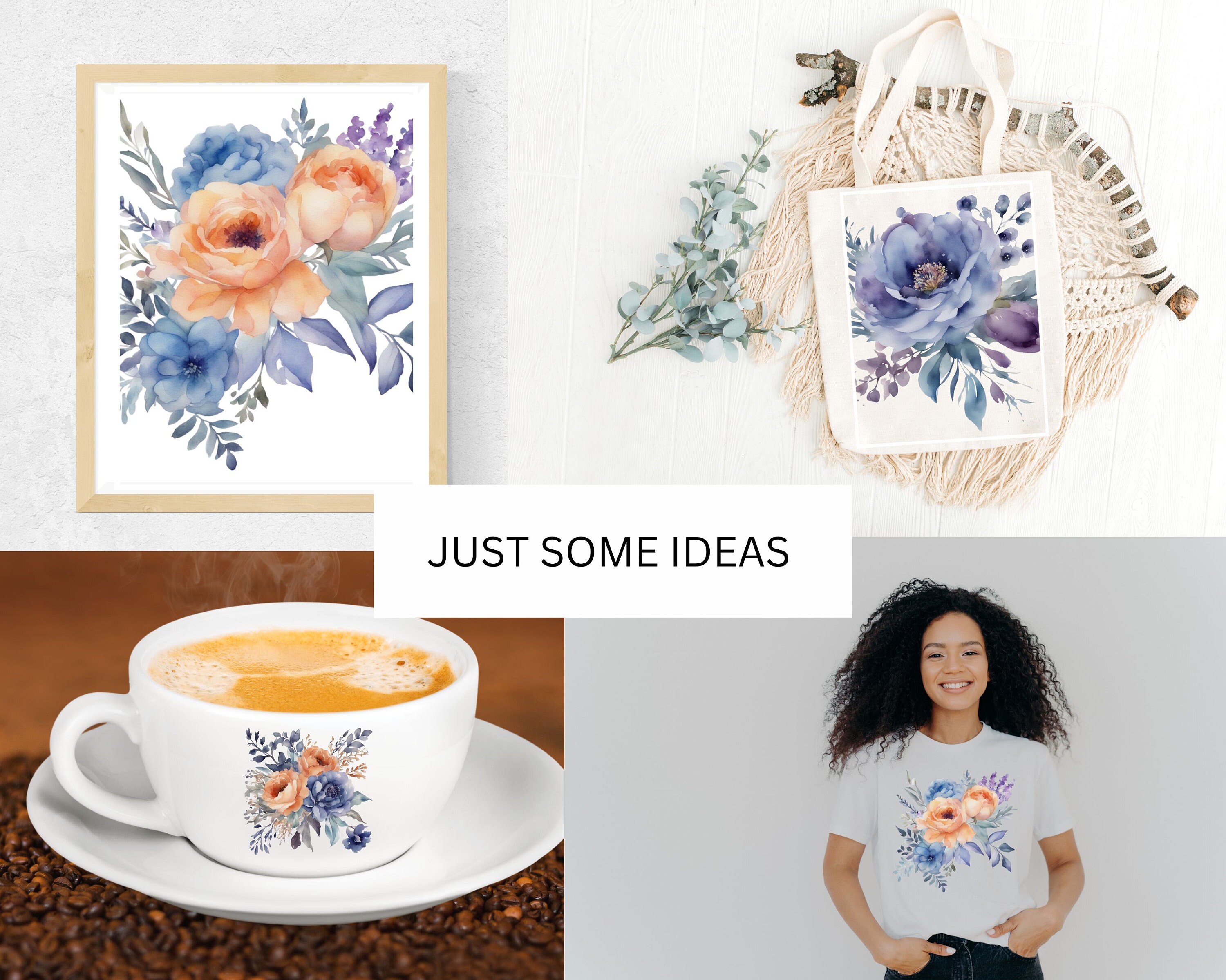 16 Watercolor Flowers Clipart Set - Floral Blue and Purple Orange ...