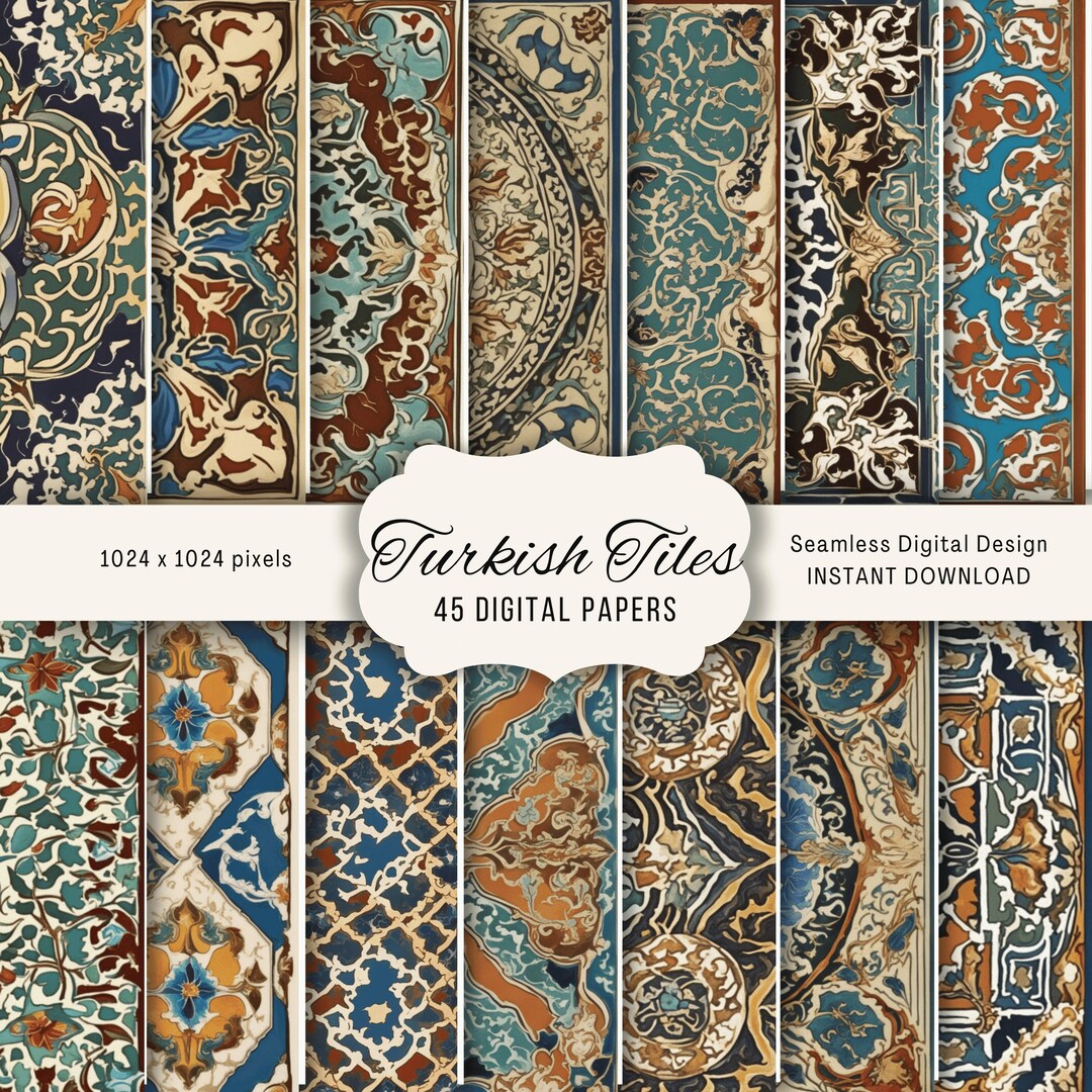 Abstract Turkish Tiles Digital Papers: Rustic Backgrounds (digital ...