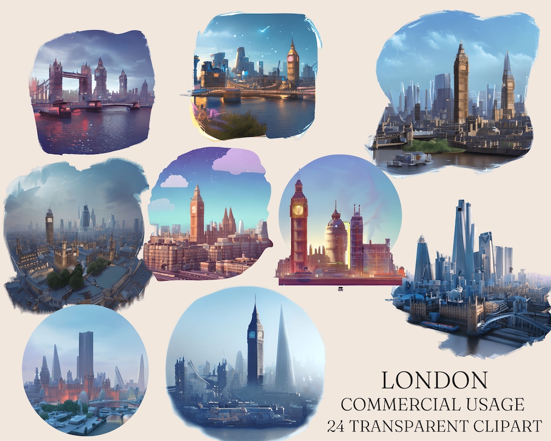 London Clipart Bundle, Transparent PNG Set of 24 Elements, Digital ...