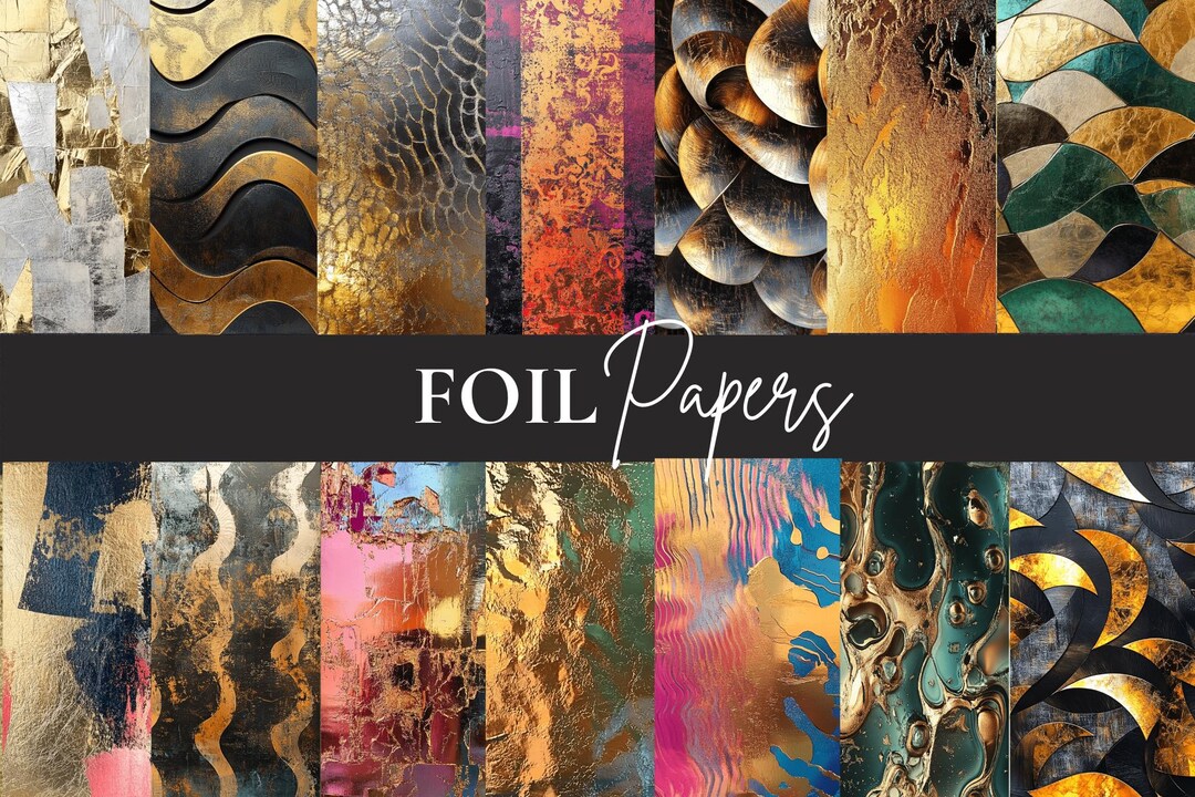 32 Colorful Metallic Foil Digital Papers | Shiny & Vibrant Textures for ...