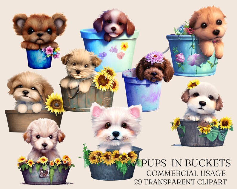 29 Cute Puppies Clip Art Bundle, Transparent Set, Digital Download ...