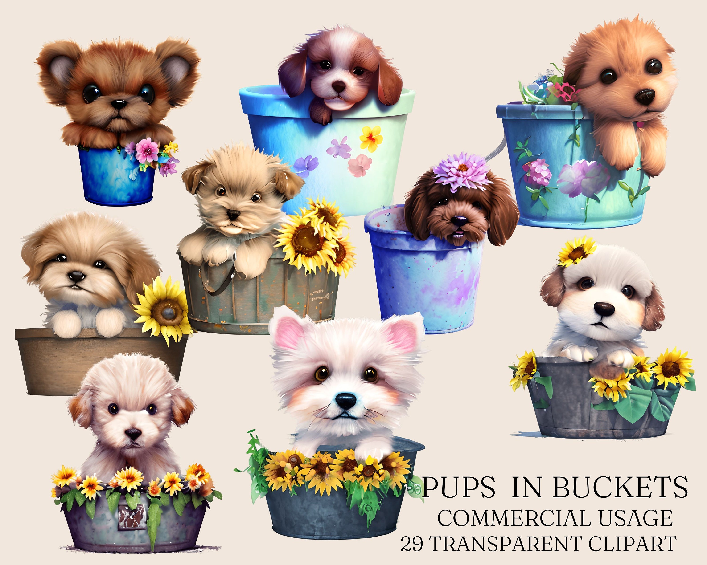 29 Cute Puppies Clip Art Bundle, Transparent Set, Digital Download ...