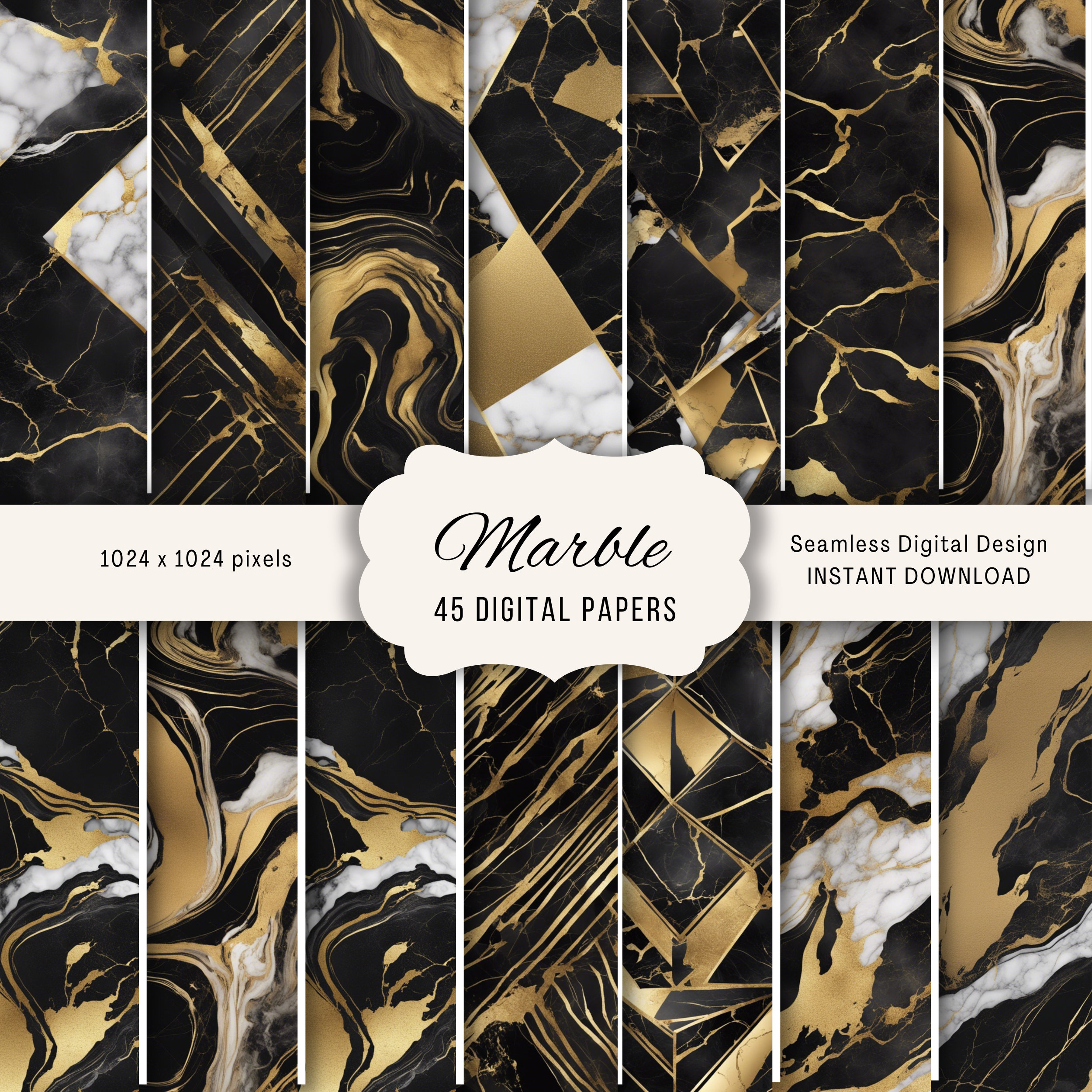 45 Black and Gold Marble Patterned Digital Papers | Digital Download ...