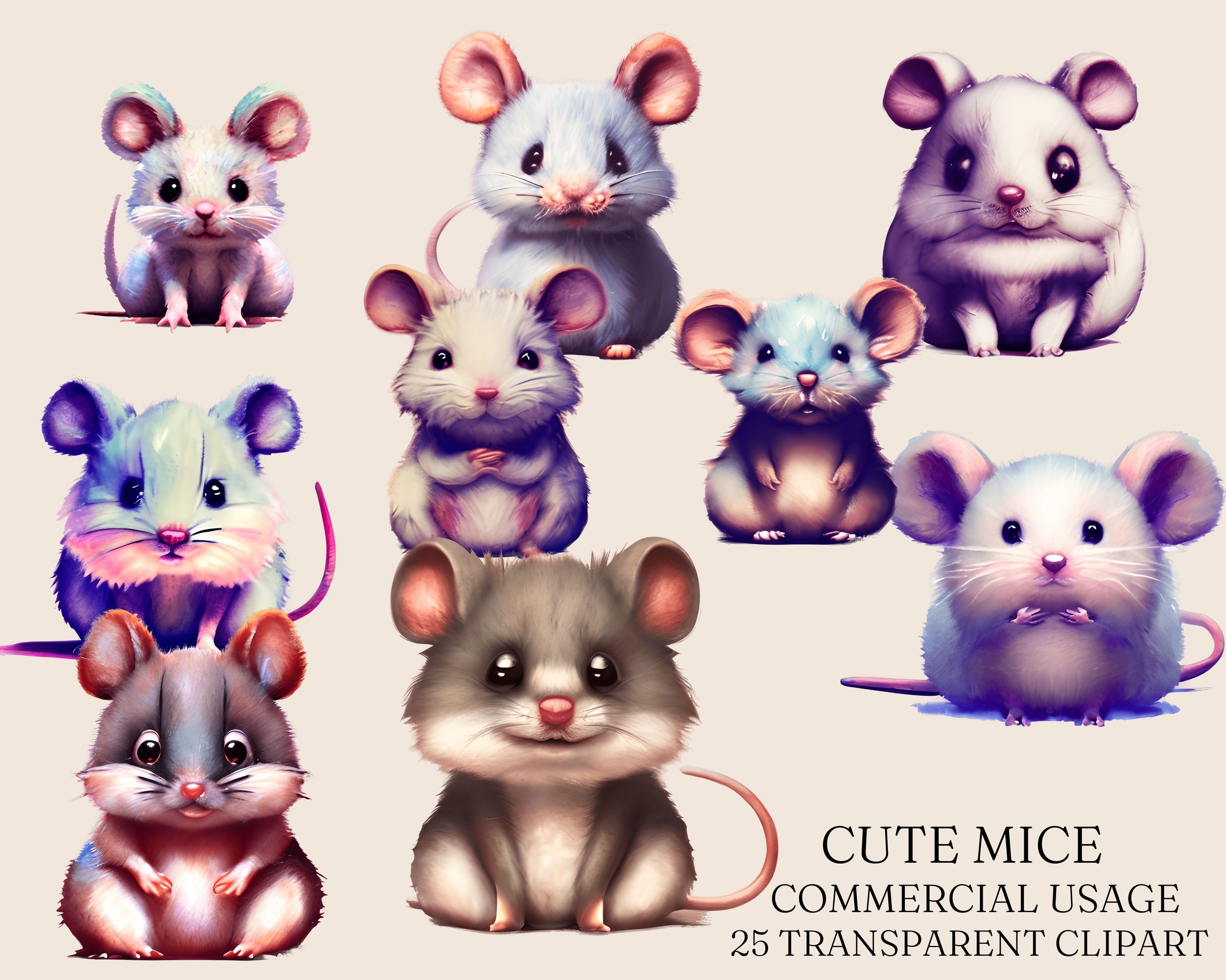 25 Mice Clipart Bundle, Transparent Set, Digital Download Instant ...