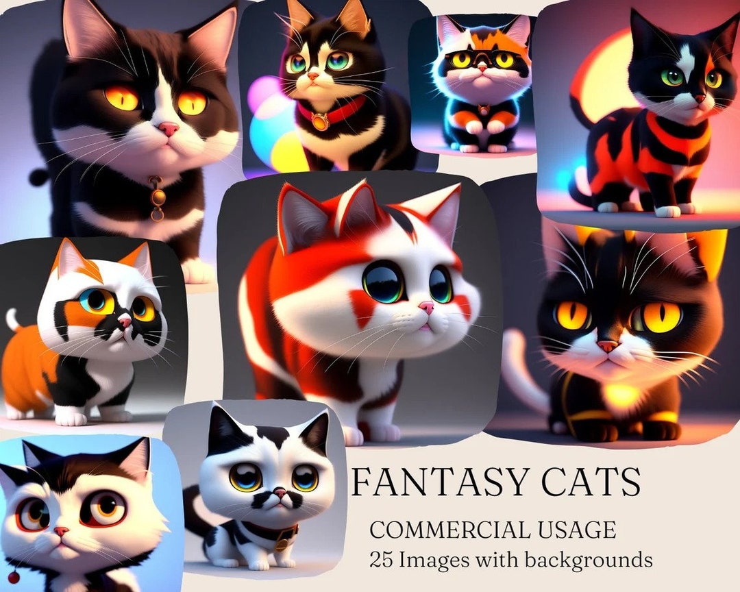 Fantasy Cats Images Set of 25 Cats, Cute Cats, Digital Download ...