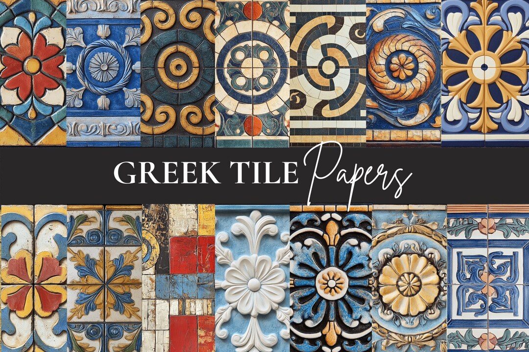 35 Greek Tile Digital Papers | Mediterranean Patterns for Scrapbooking ...