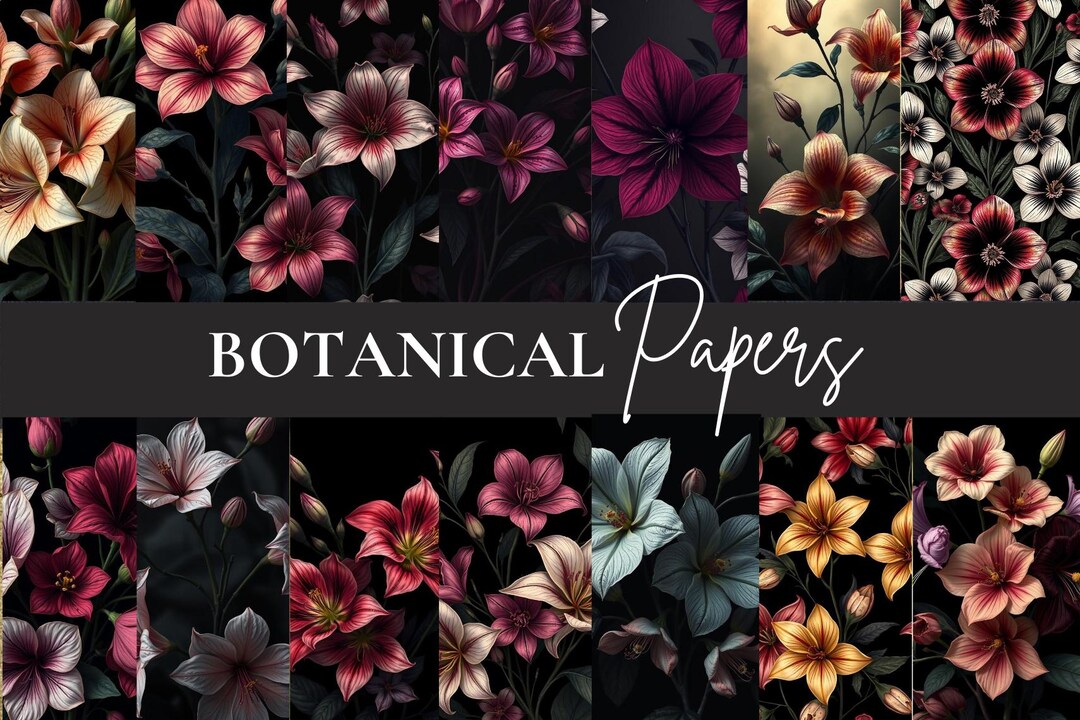 Dark Botanical Floral Digital Paper: Moody Vintage Scrapbook (instant ...