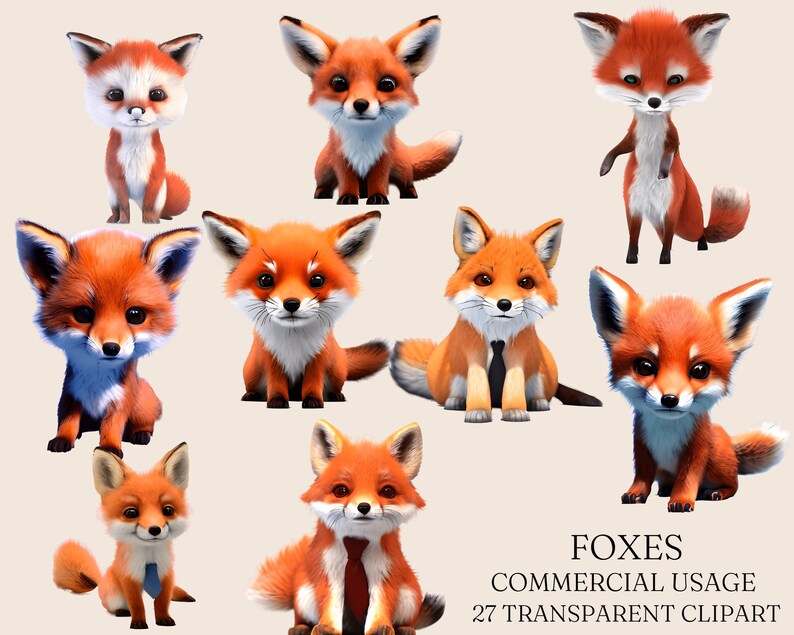 Baby Foxes Clip Art Bundle Transparent PNG Set of 27 - Etsy
