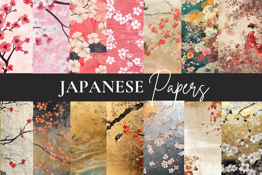 Japanese Digital Paper Pack: Sakura, Koi, Kimono Patterns (instant ...