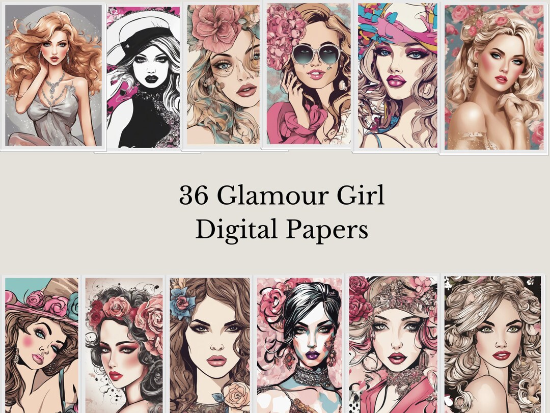 Glamour Girl Digital Paper: Fashion Illustration Graphics (36 JPG Files ...