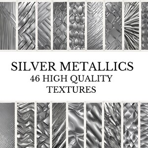 Silver Metallic Textured Digital Papers: 46 Backgrounds (digital ...