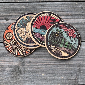 Cork Coaster Set of 4 - Japan Manhole Cover Designs (set B) - Etsy