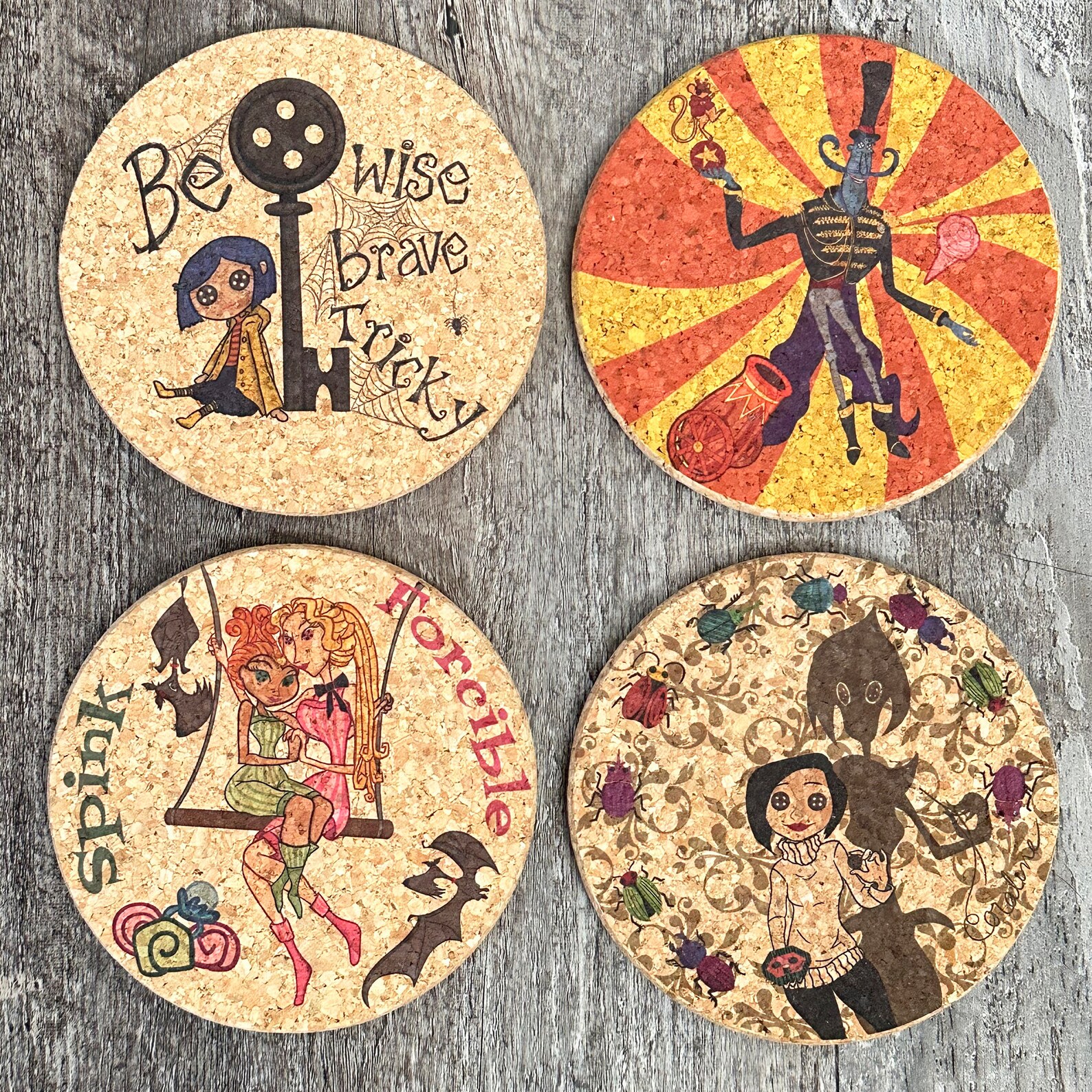 Button Eyes Cork Coaster Set of 4 - Etsy