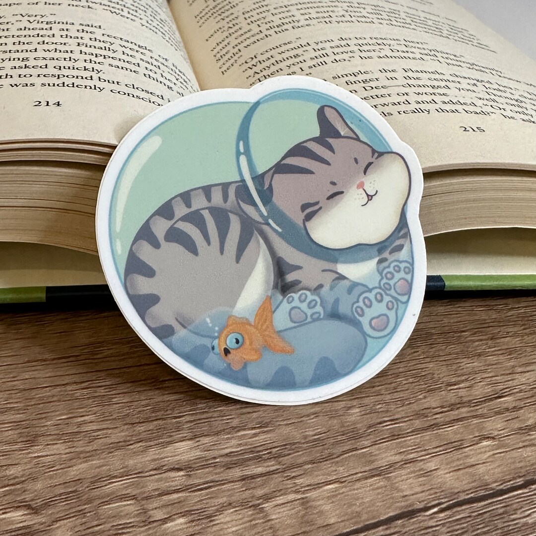 Fish Bowl Tabby Cat Vinyl Sticker - Etsy