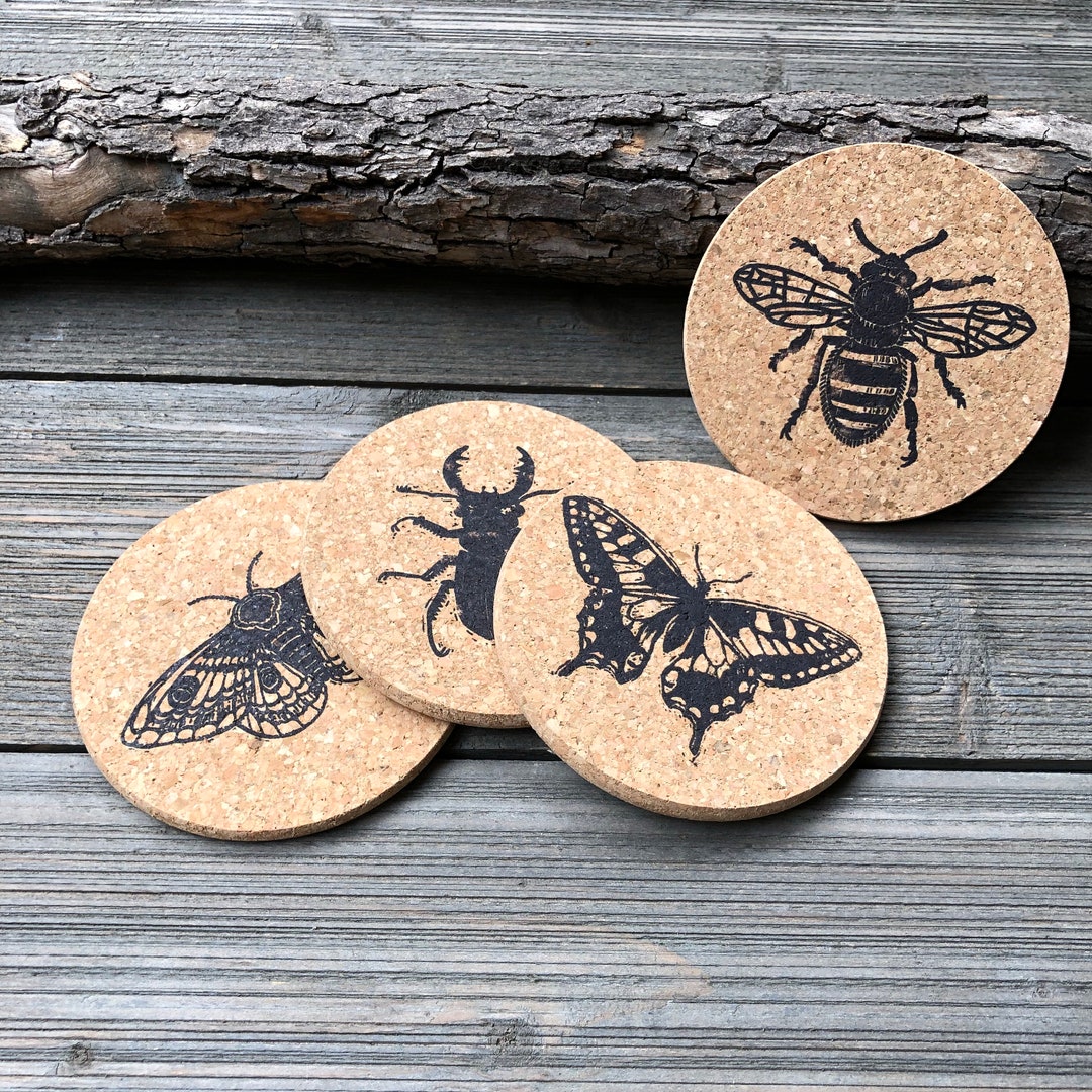 Insect Linocuts Cork Coaster Set of 4 - Etsy