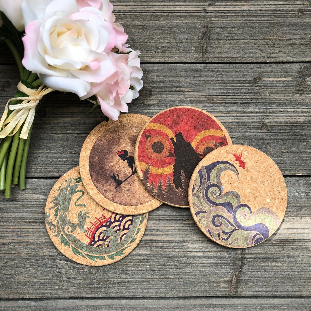 Japanese Animation Inspired Cork Coaster Set of 4 - Etsy