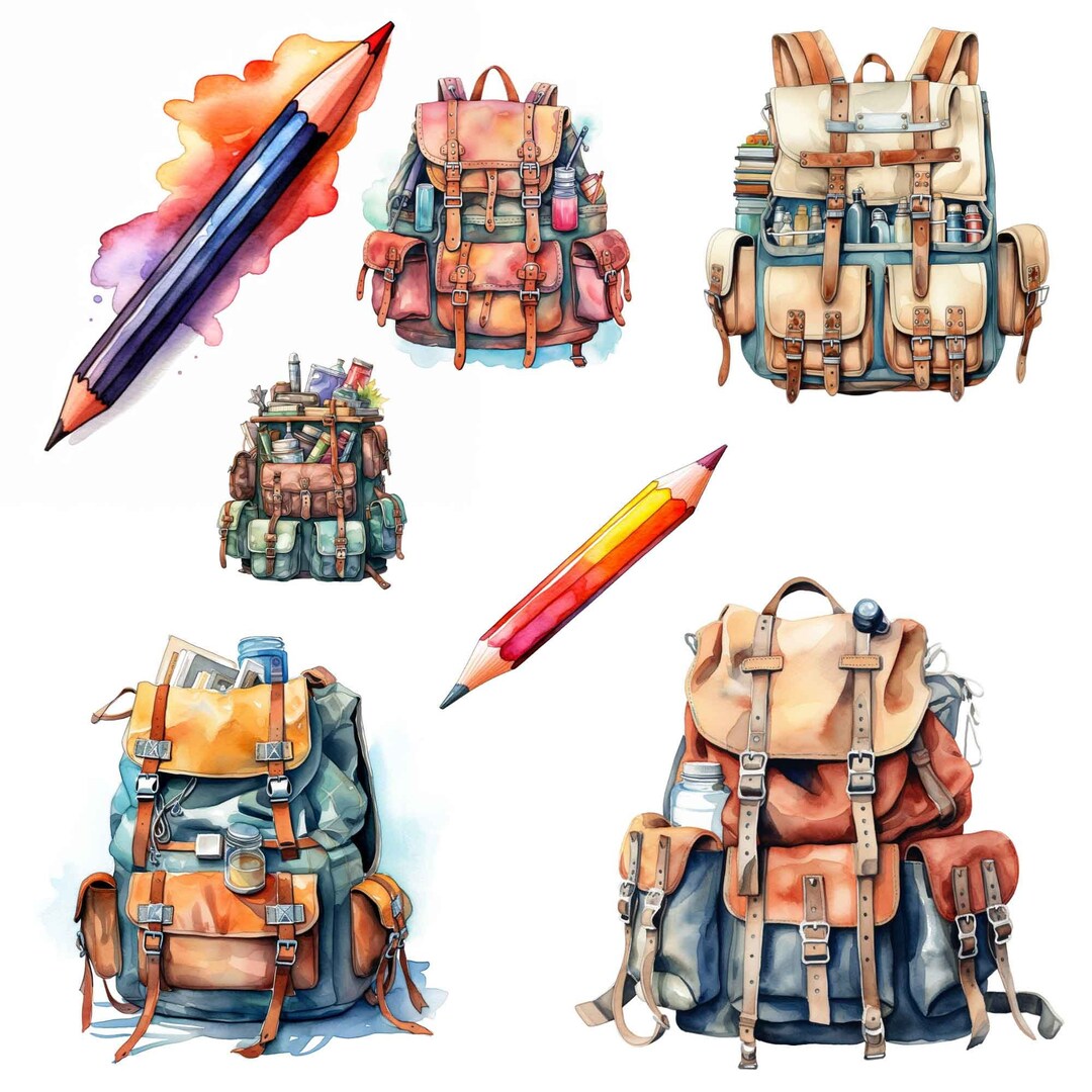 Back to School Watercolor Clipart 20 High Quality Pngs - Etsy