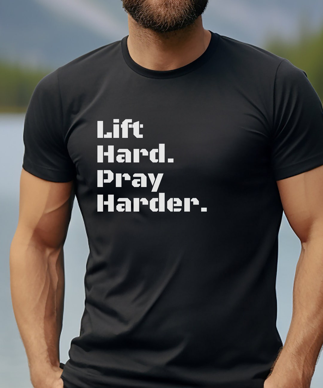 Men's 'lift Hard. Pray Harder' Gym T-shirt - Quality Cotton Blend ...