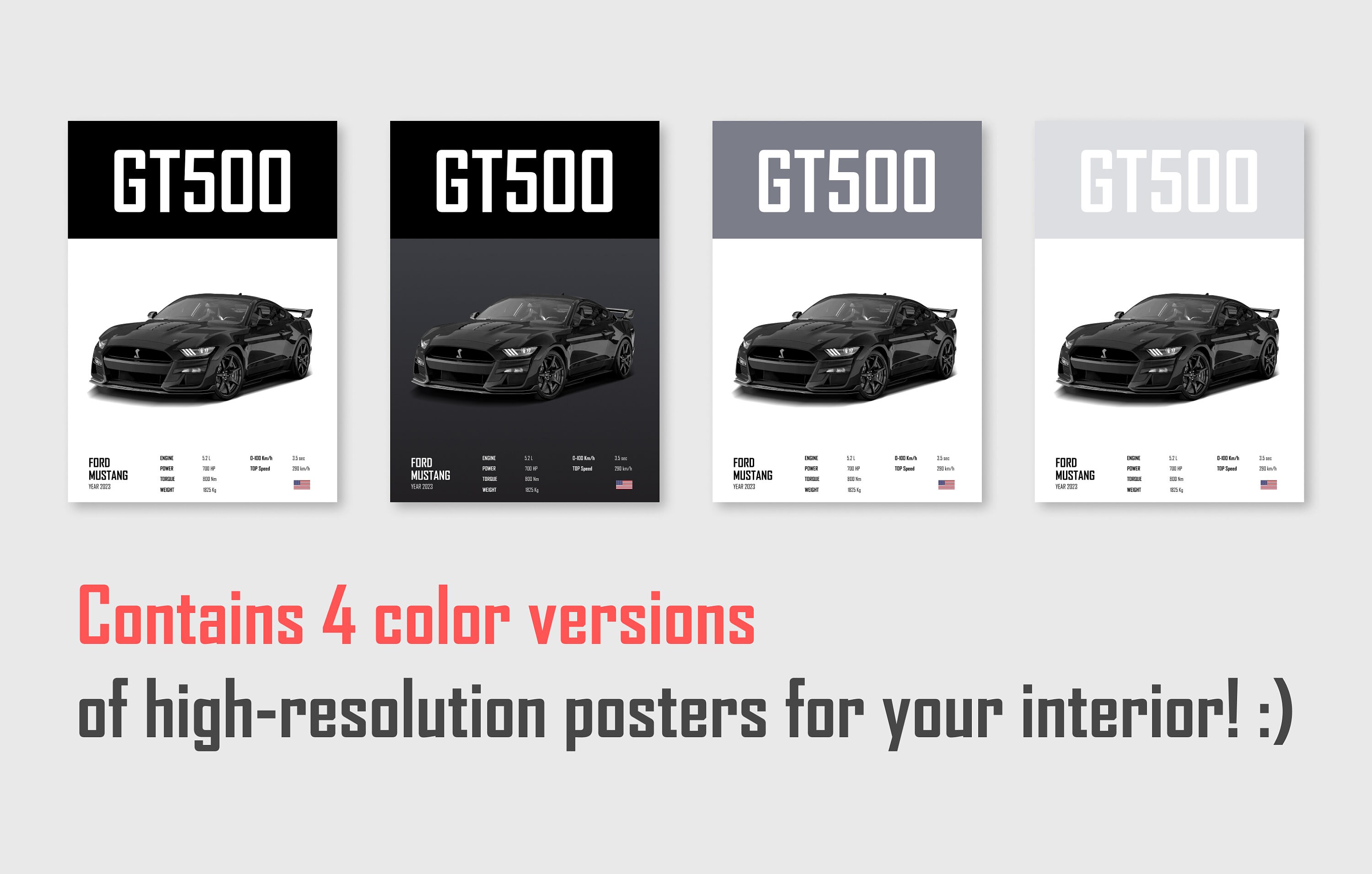 Ford Mustang GT500 Digital Car Poster for Man, Instant Download Print ...