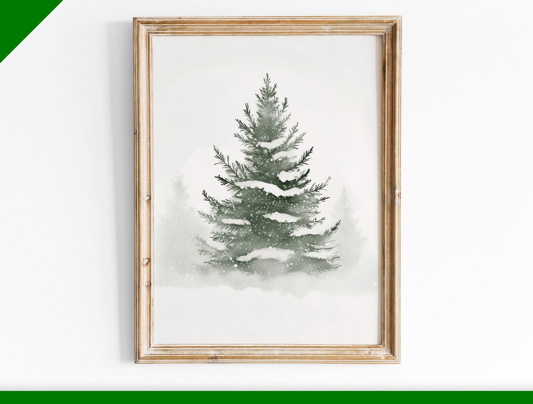 Winter Wall Art of Rustic Snowing Tree, Vintage PRINTABLE Christmas ...
