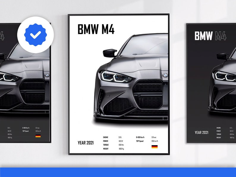 BMW M4 Digital Car Poster for Man, Instant Download Print Wall Art for ...