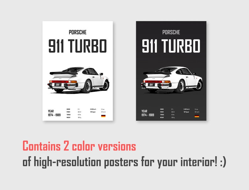 Porsche 911 Turbo Supercar Car Poster for Man, Instant Download Print ...