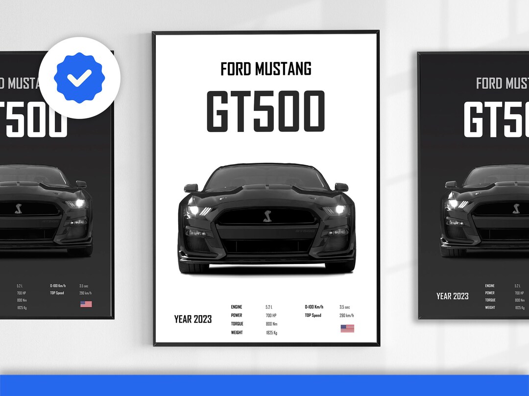 Ford Mustang GT500 Digital Car Poster for Man, Instant Download Print ...