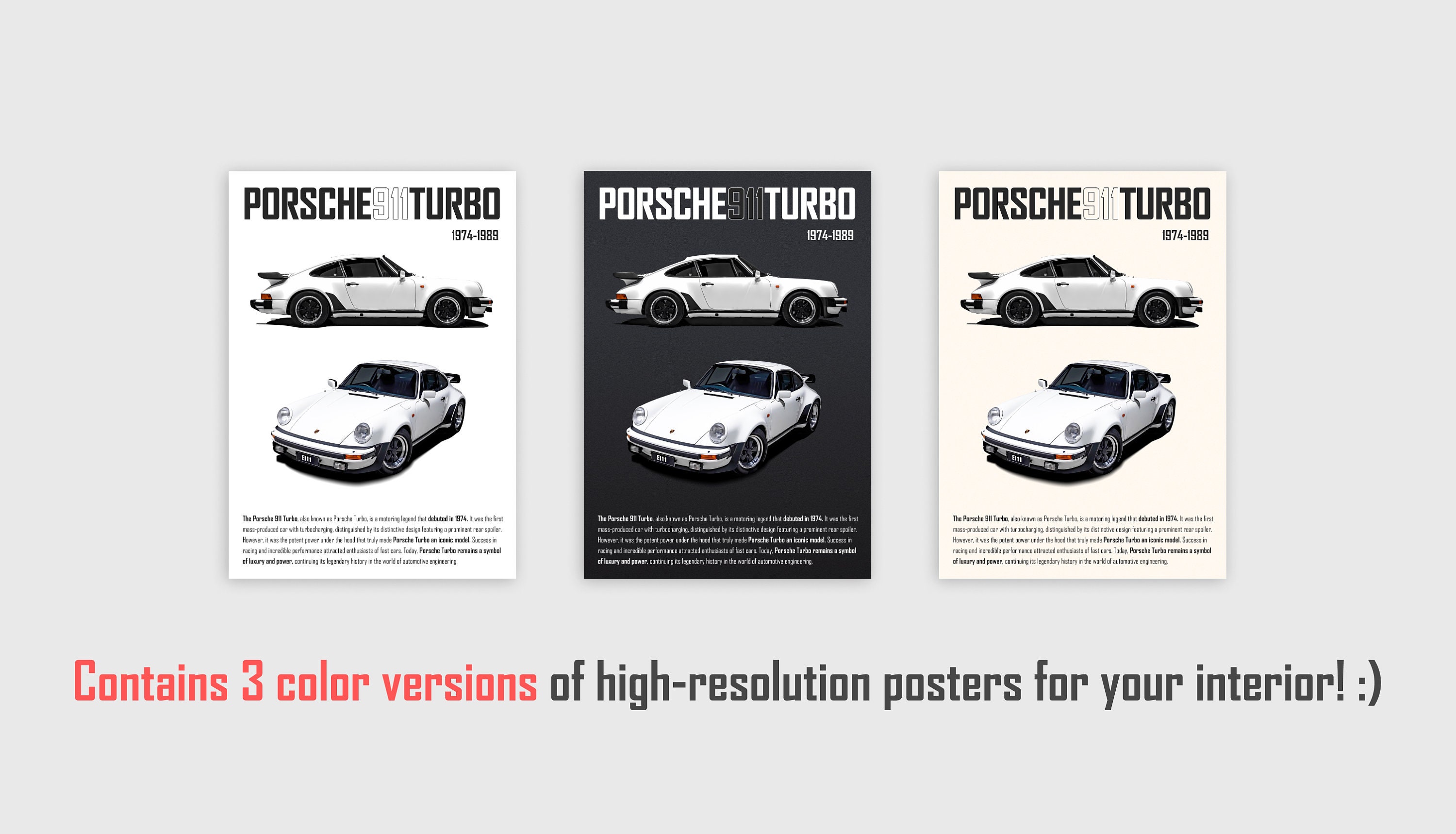 Porsche 911 Turbo Digital Car Poster for Man, Instant Download Print ...