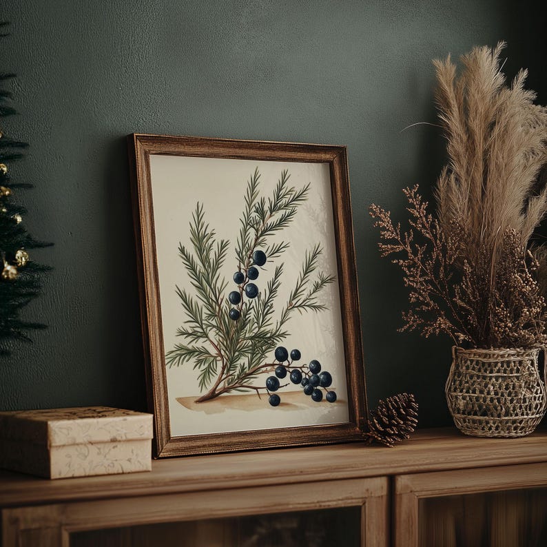 Juniper Twig Winter Wall Art, Juniper Branch Vintage Winter PRINTABLE ...