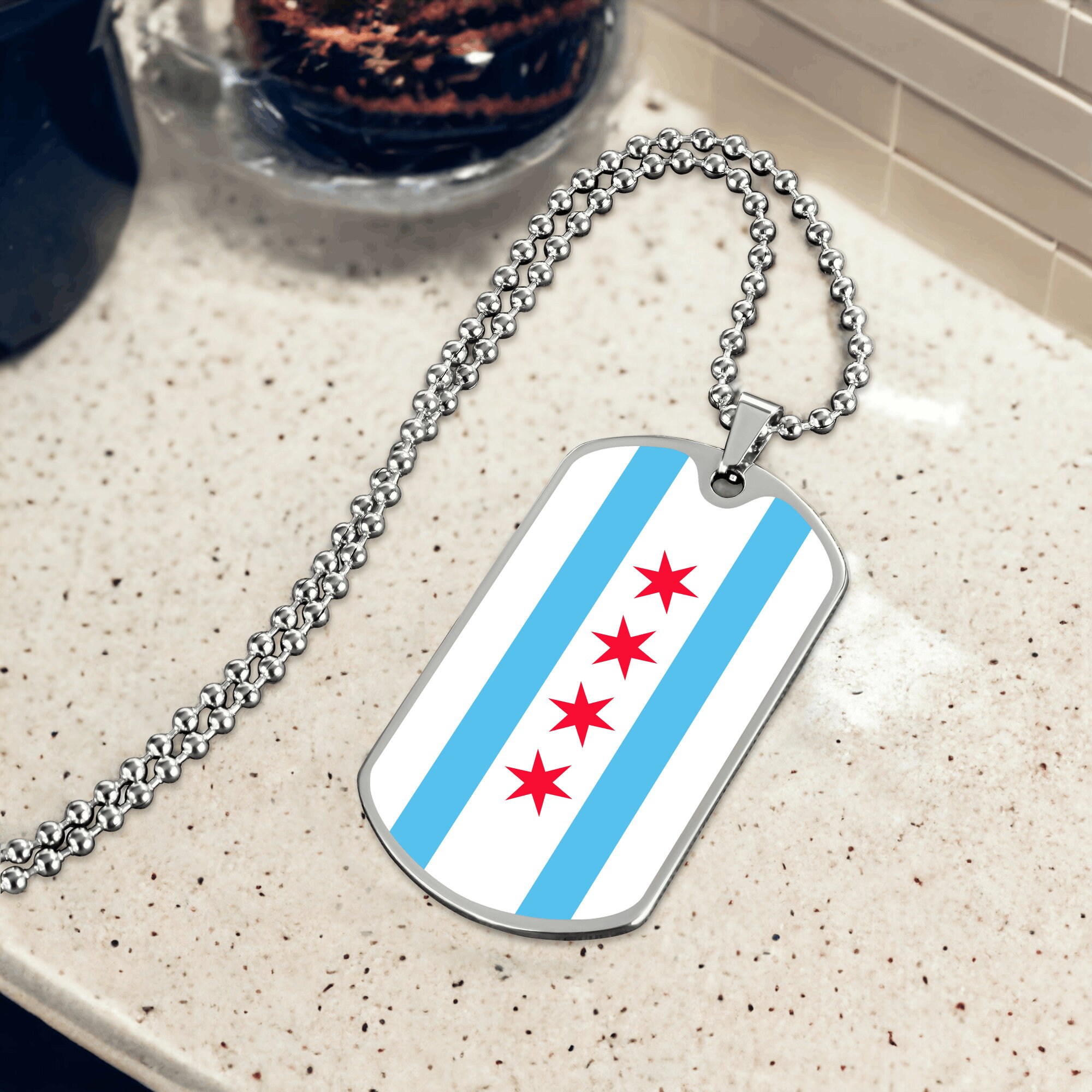 Personalized Chicago Flag Necklace , Engraved Chicago Flag ...
