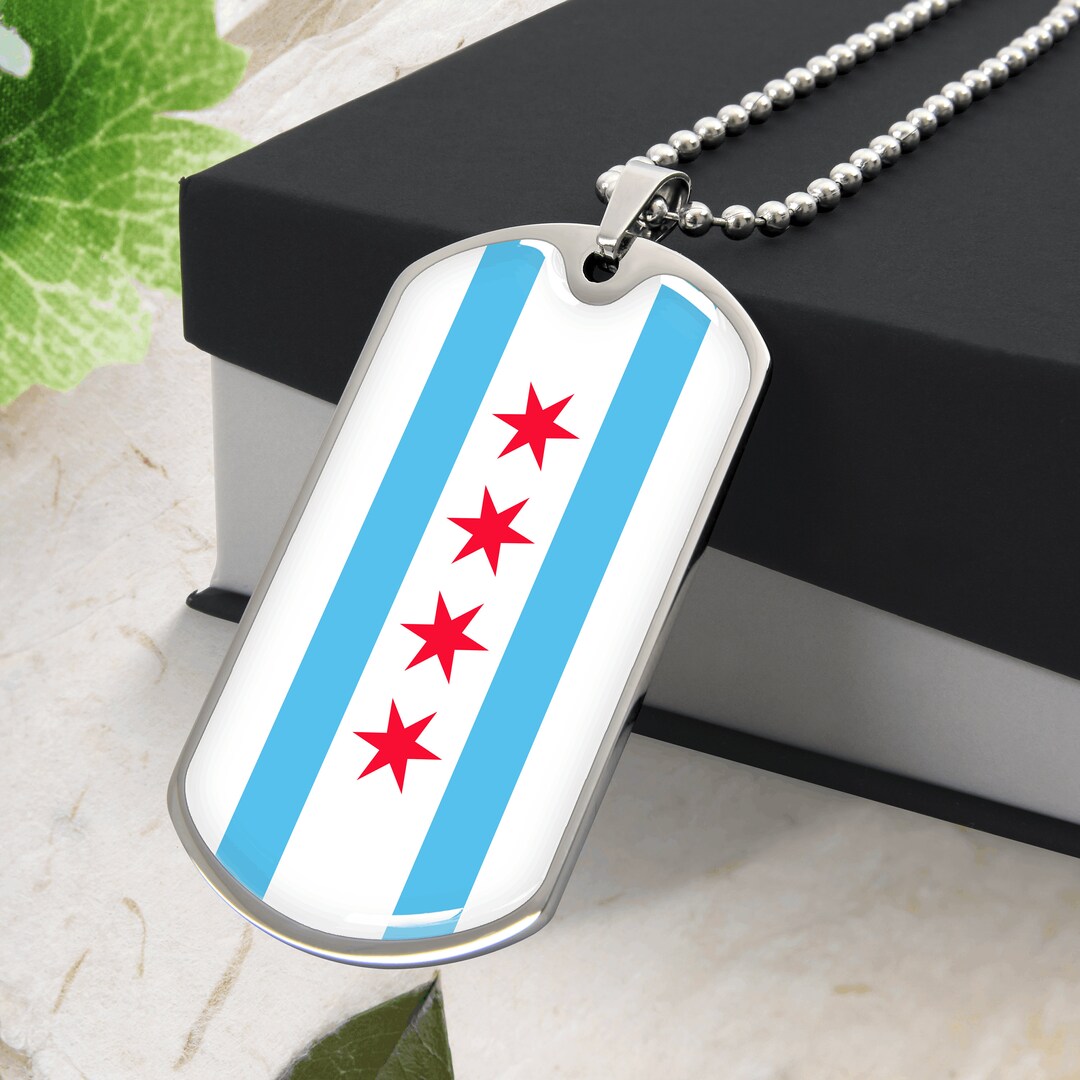 Personalized Chicago Flag Necklace , Engraved Chicago Flag ...