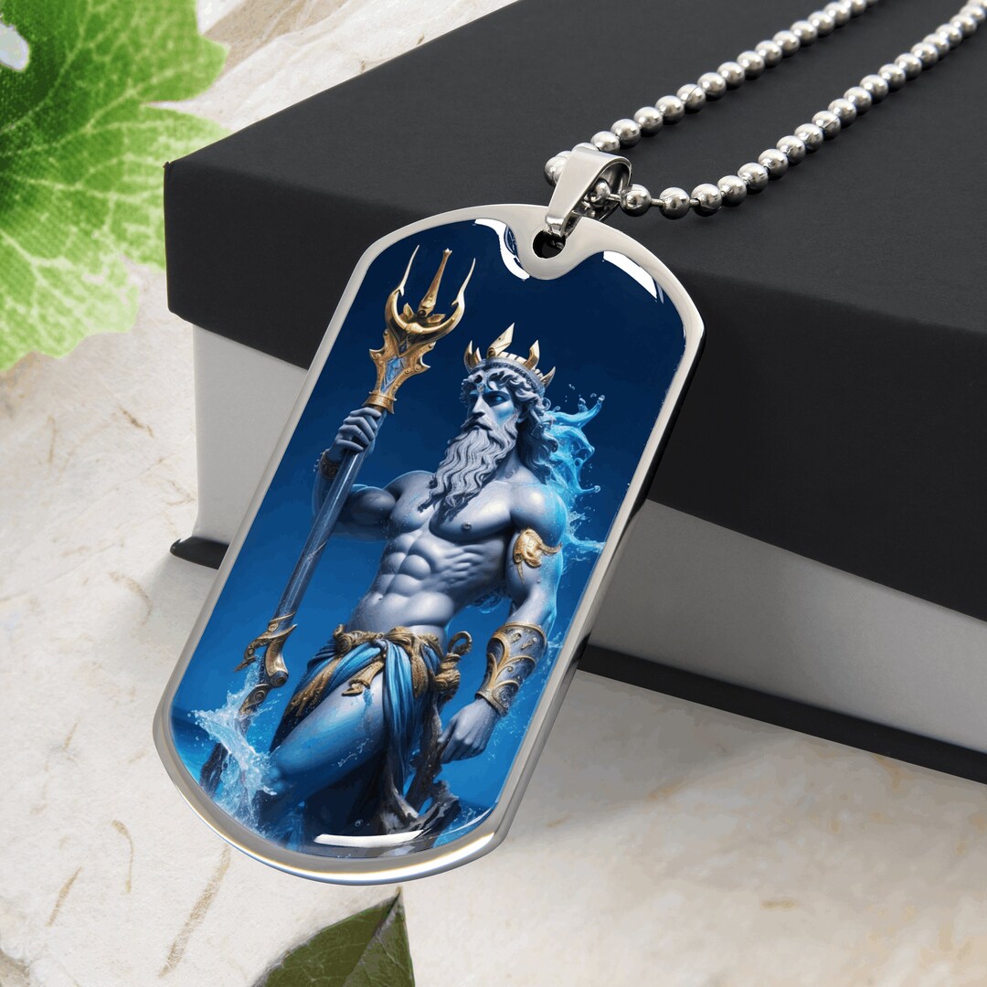 Personalized Poseidon Necklace, Engraved Greek Mythology Pendant ...