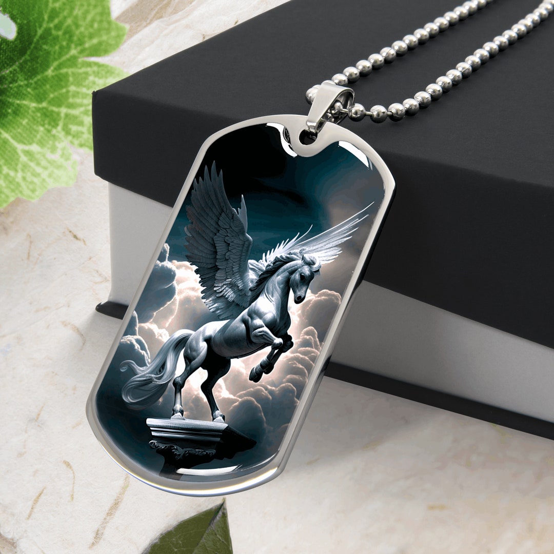 Personalized Pegasus Necklace , Engraved Pegasus Pendant, Personalized ...