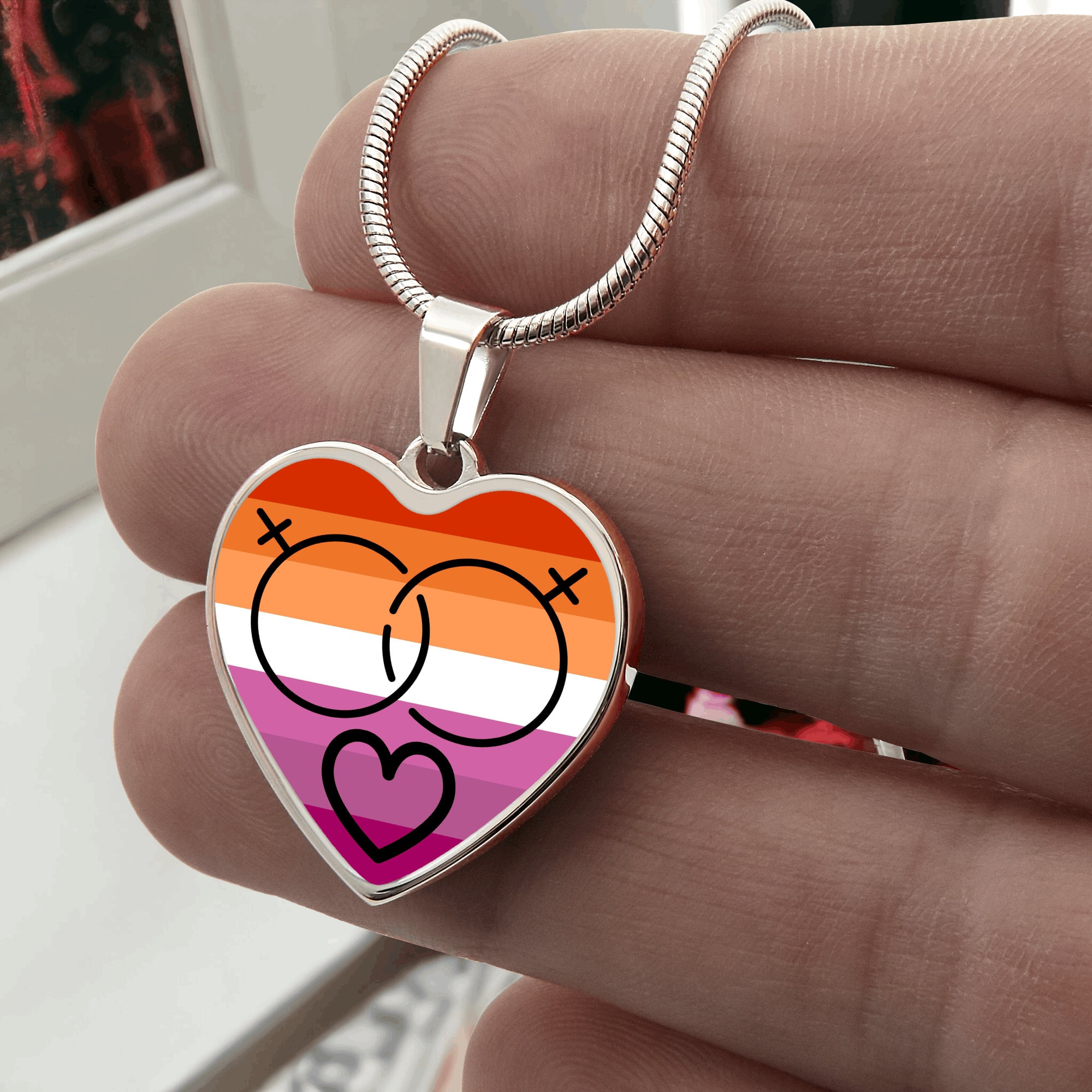 Personalized Lesbian Necklace , Engraved Lesbian Jewelry, Lesbian Flag ...