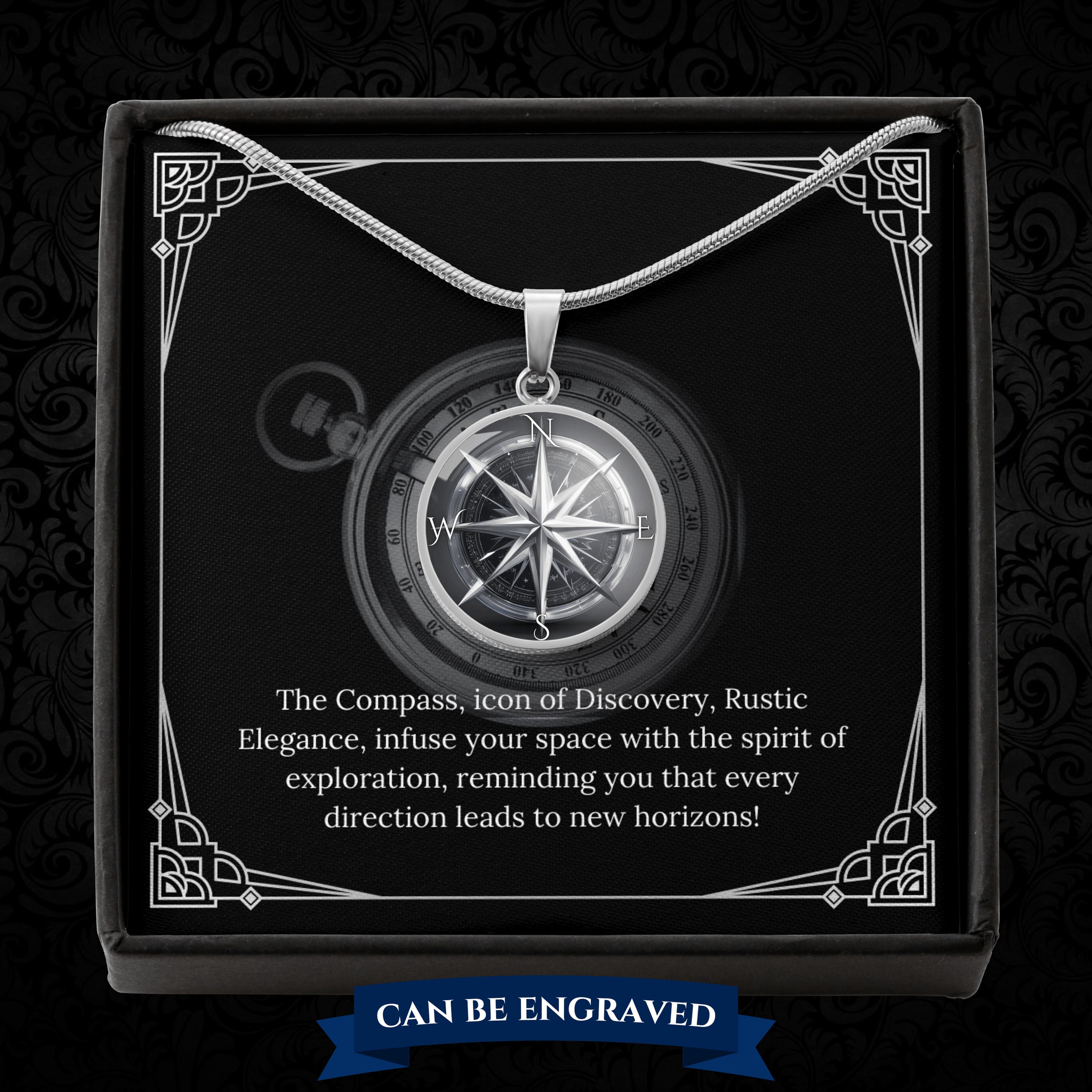 Personalized Compass Necklace, Engraved Compass Pendant, Personalized ...