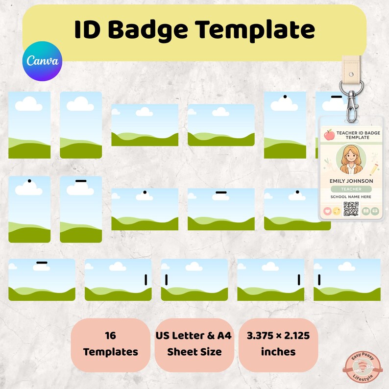 ID Badge Template Canva, Editable Employee ID Card, Printable School ...