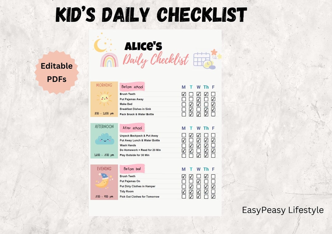 Kids Daily Planner Printable Daily Schedule for Kids Homeschool ...