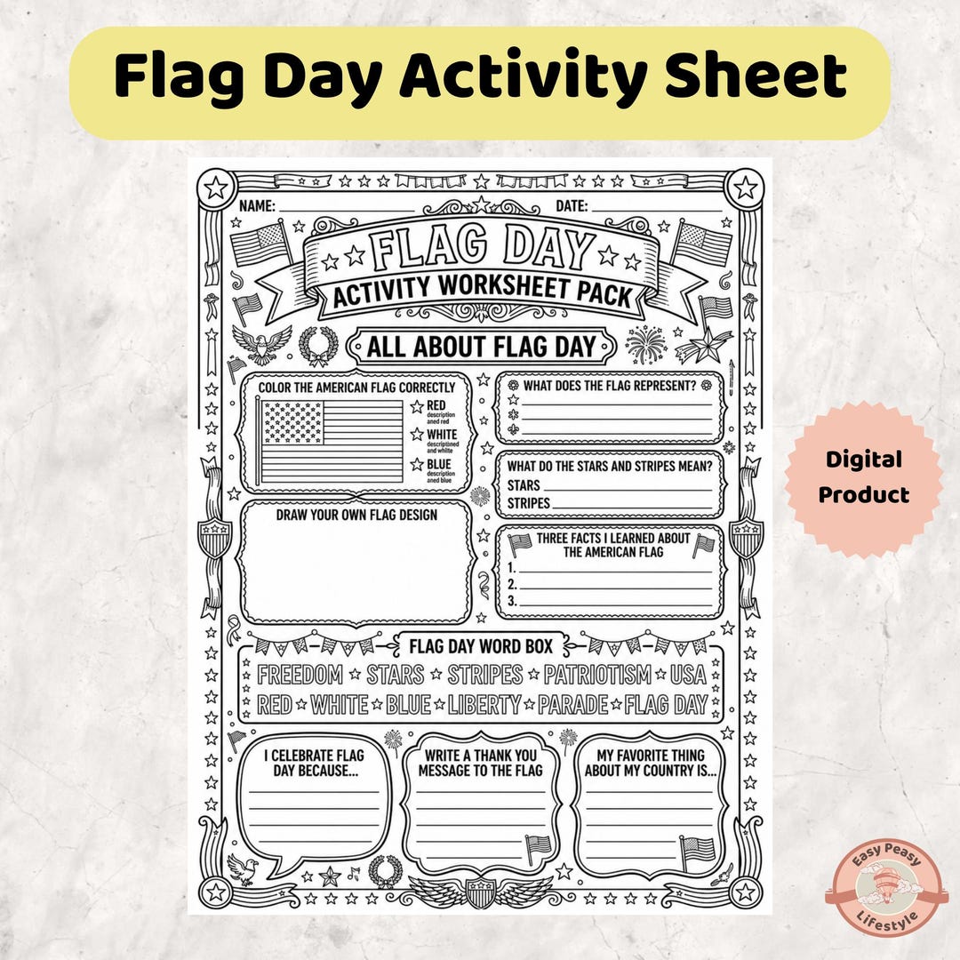 Flag Day Activity Sheet for Kids, Patriotic Printable Worksheet ...