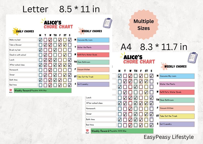 Editable Daily Chore Chart for Kids Weekly Reward System - Etsy