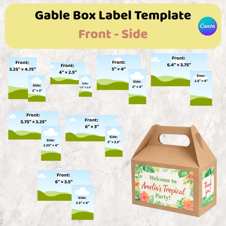 Editable Gable Box Label Template, Party Favor Stickers (canva, Instant ...