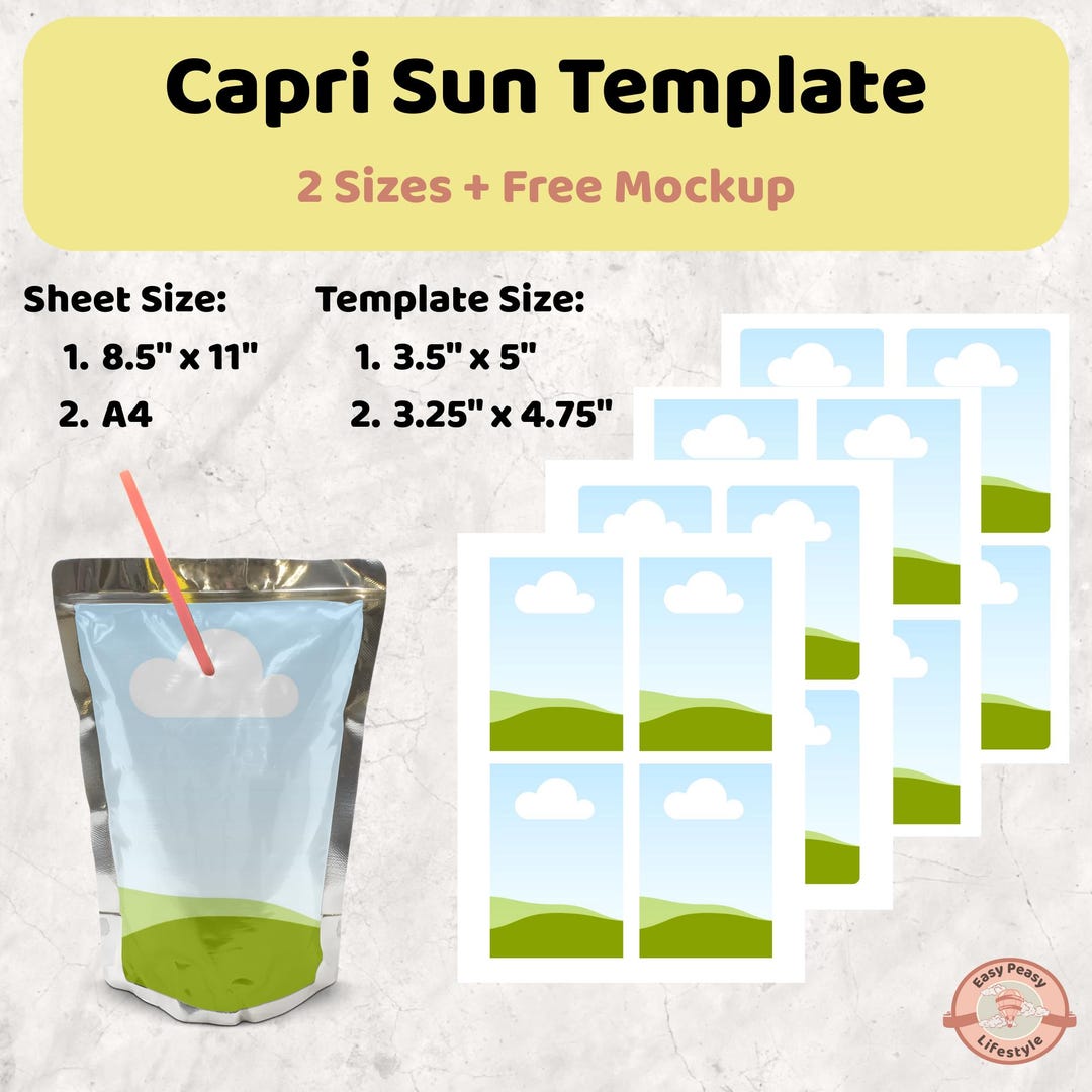 Capri Sun Template, Editable Juice Pouch Label, Custom Birthday Party ...