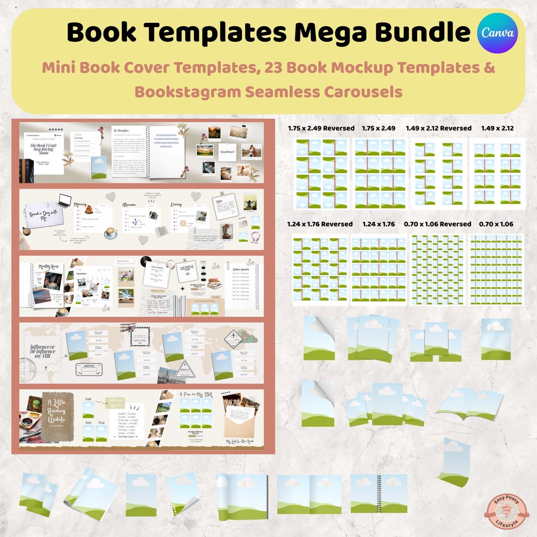 Book Templates Mega Bundle | Mini Book Covers, Bookstagram Canva ...