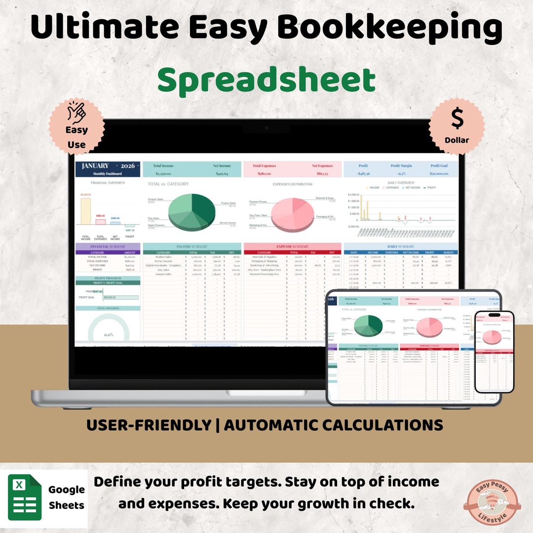 Bookkeeping Spreadsheet for Small Business | Income & Expense Tracker ...