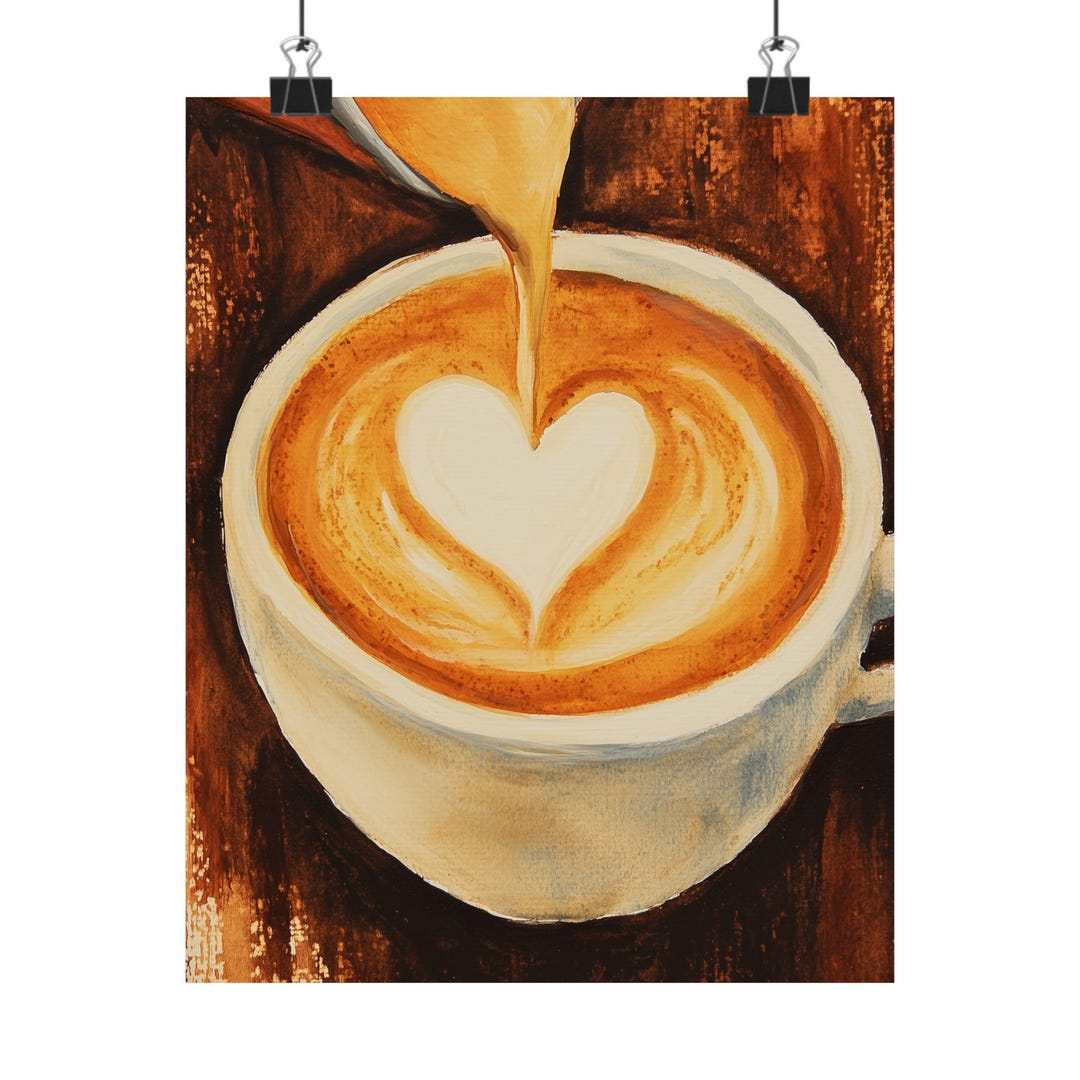 Latte Art Print: Coffee Heart Gouache Painting, Modern Kitchen Decor - Etsy