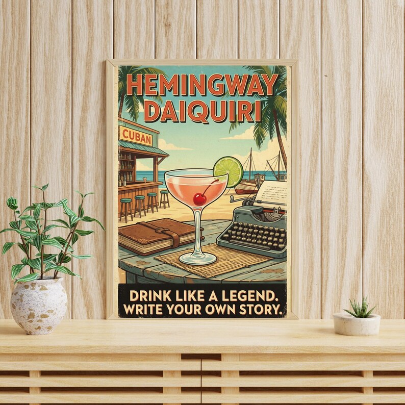 Hemingway Daiquiri Print: Cuban Travel Poster, Vintage Cocktail Bar ...