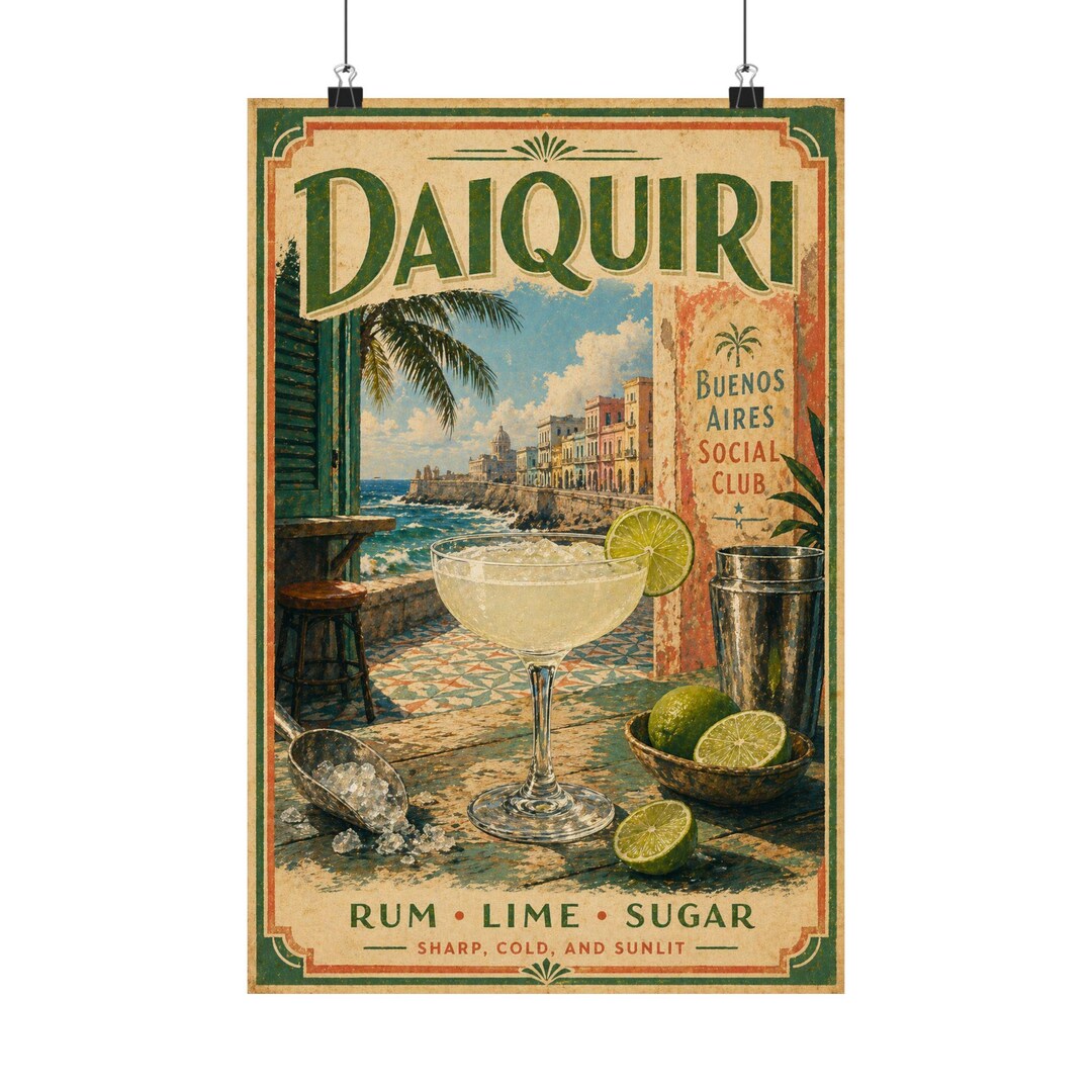 Daiquiri Cocktail Art Print: Tropical Beach Hut Vibes, Vintage Bar ...