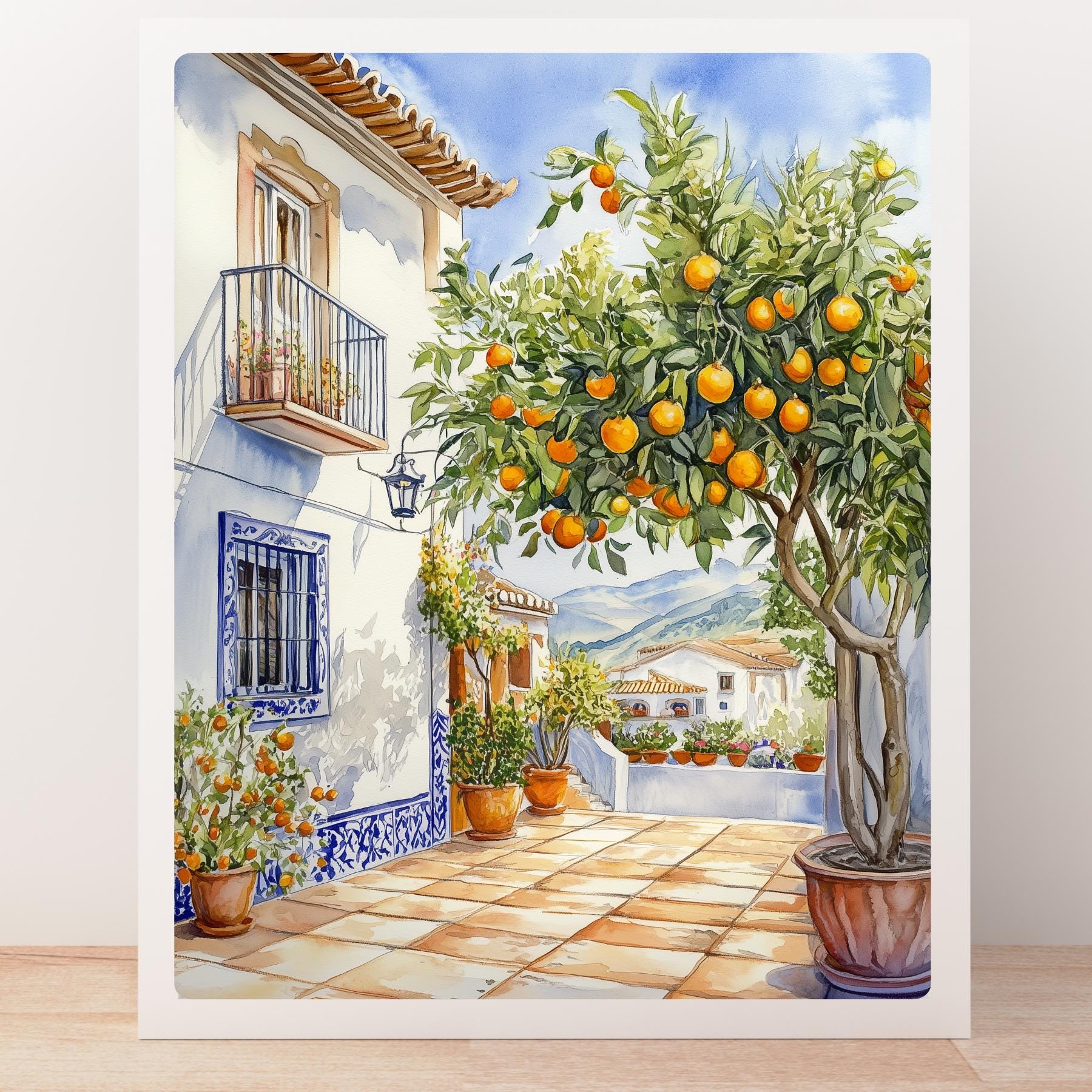 Andalusian Orange Tree Art Print: Mediterranean Courtyard Giclée Wall ...