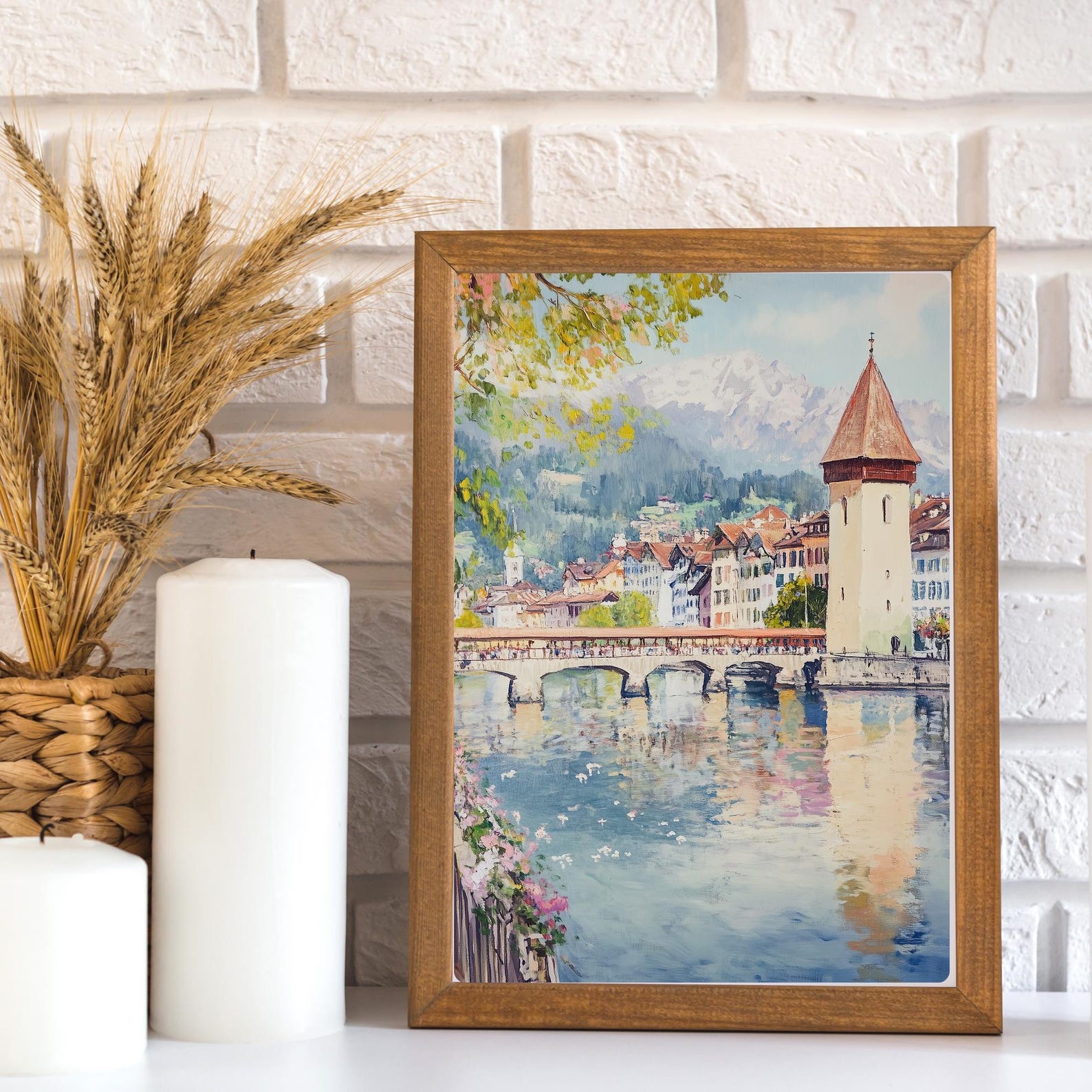 Chapel Bridge Switzerland Art Print: Lucerne Swiss Village Watercolor ...